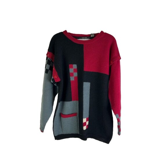 Vintage | Sweaters | Vintage 8s Wool Color Block Knit Dolman Sweater ...
